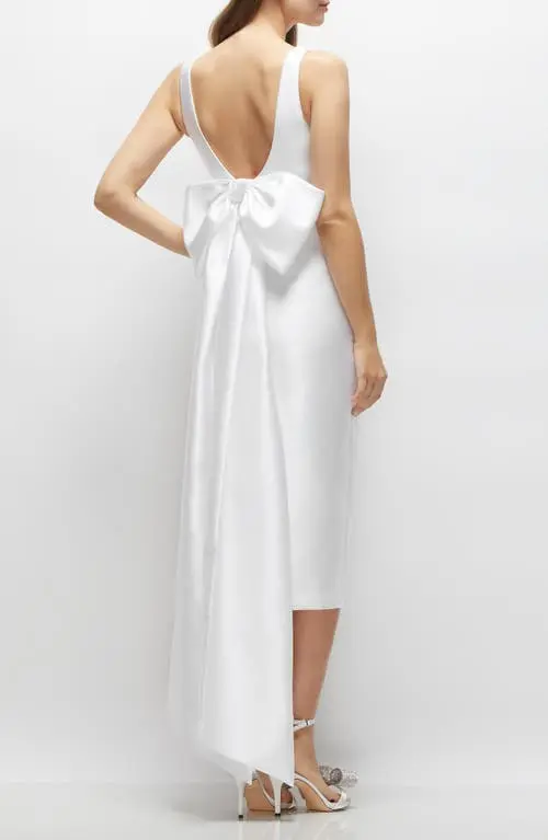 Alfred Sung Bow Back Satin Twill Midi Cocktail Dress