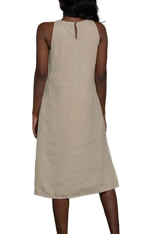 REISTOR Hemp V-neck Straight Midi Dress - Sand Beige