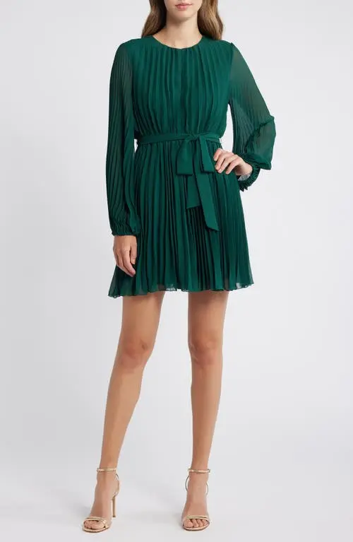 Sam Edelman Tie Belt Plissé Minidress - Hunter