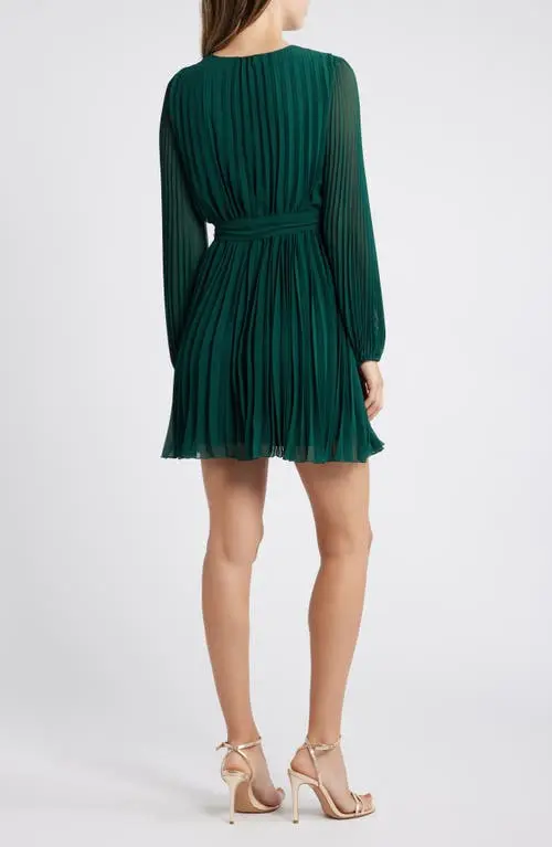 Sam Edelman Tie Belt Plissé Minidress - Hunter