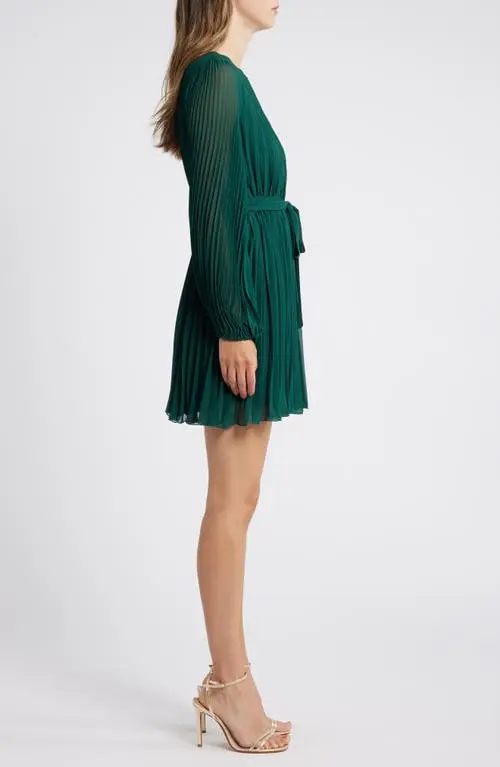 Sam Edelman Tie Belt Plissé Minidress - Hunter