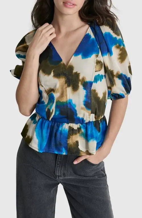 Dkny Abstract Print Peplum Top - Ink Swirl