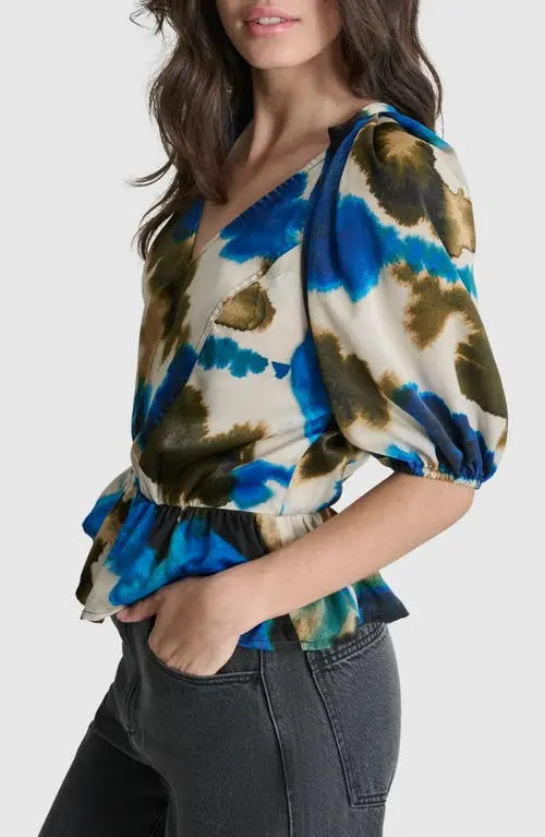 Dkny Abstract Print Peplum Top - Ink Swirl