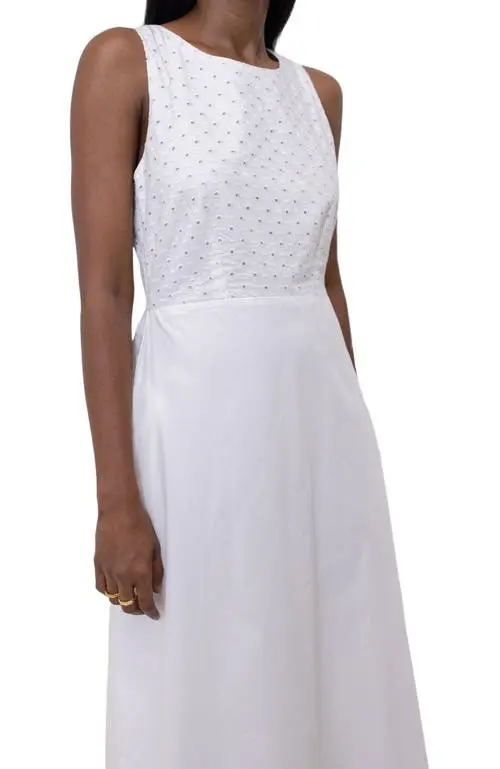 REISTOR Embroidered Cross-back Midi Dress - Solid