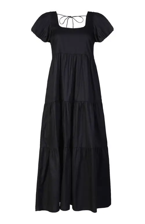 REISTOR Puff Sleeve Tiered Maxi Dress - Solid