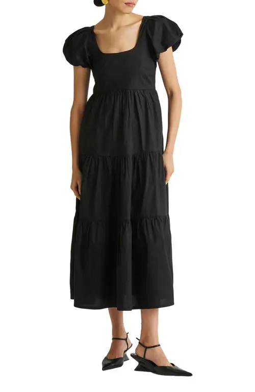 REISTOR Puff Sleeve Tiered Maxi Dress - Solid