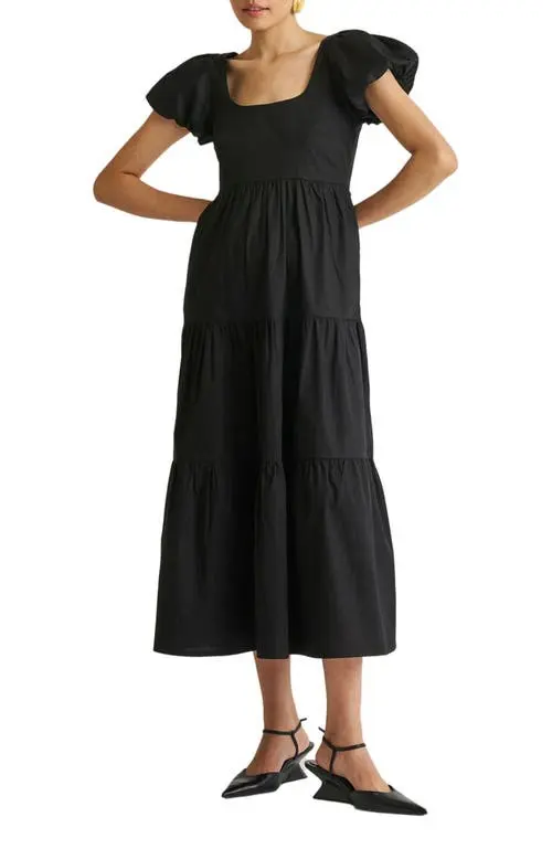 REISTOR Puff Sleeve Tiered Maxi Dress - Solid