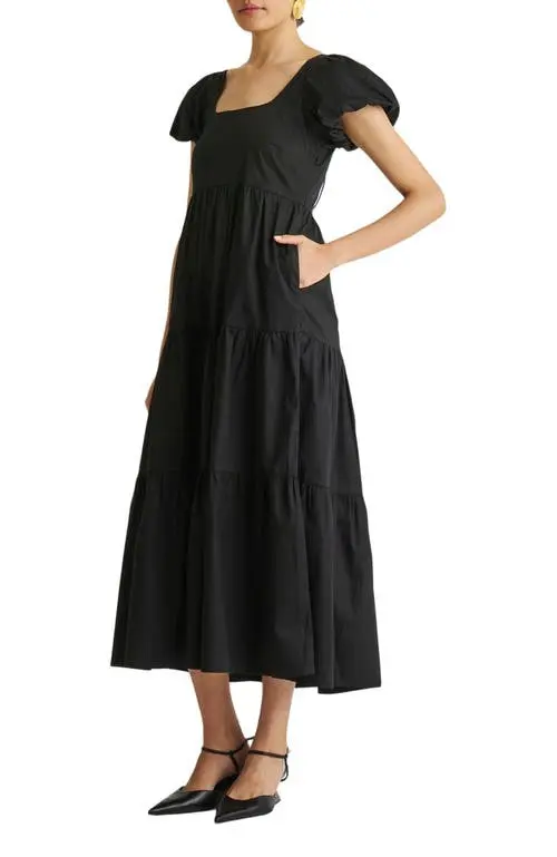 REISTOR Puff Sleeve Tiered Maxi Dress - Solid