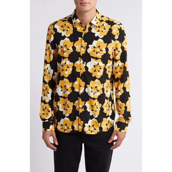 Hugo Emero Floral Button-up Shirt - Gold