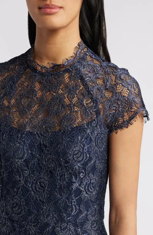 Maggy London Metallic Floral Lace Gown In Navy Blazer - 40% Off |  Editorialist