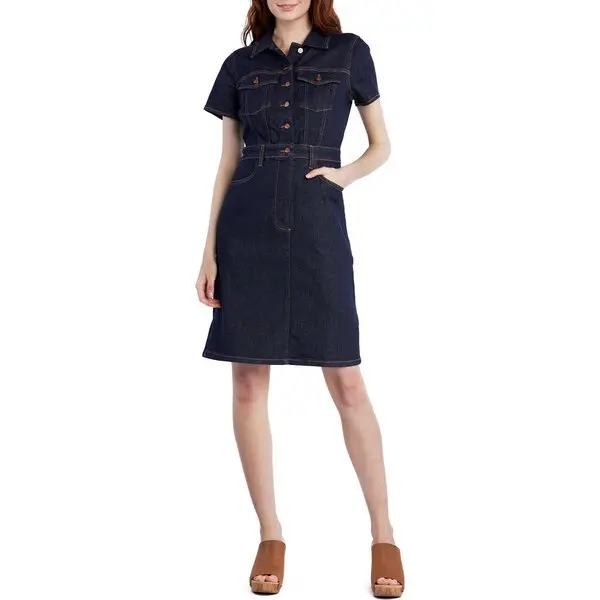 fitted denim shirt dress Denim A-Line Shirt Dress Small main image 1