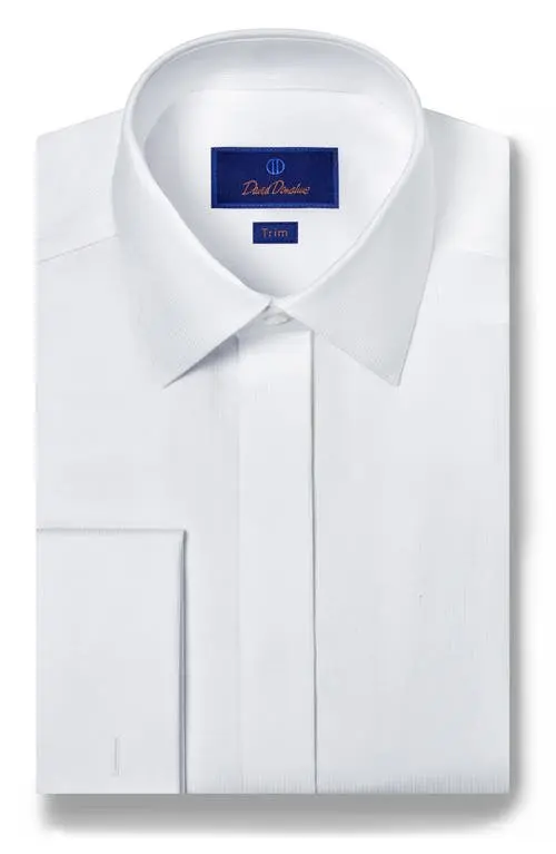 David Donahue Trim Fit French Cuff Covered Placket Formal Shirt - White
