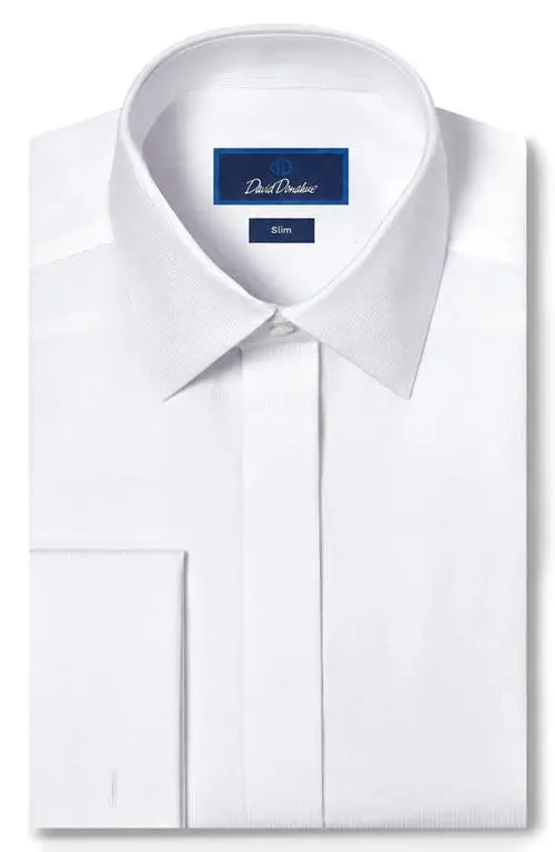 David Donahue Slim Fit French Cuff Covered Placket Formal Shirt - White
