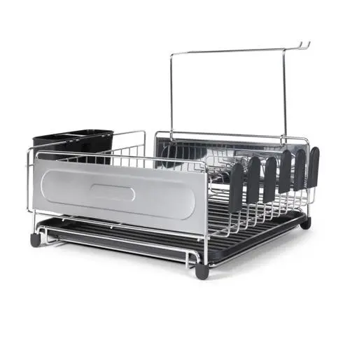 JONATHAN Y Compact 17.25" Fingerprint-proof Stainless Steel Dish Drying Rack With Wine Glass Holder
