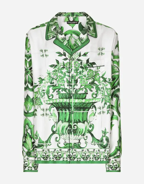 Dolce & Gabbana Silk Twill Shirt With Majolica - Print