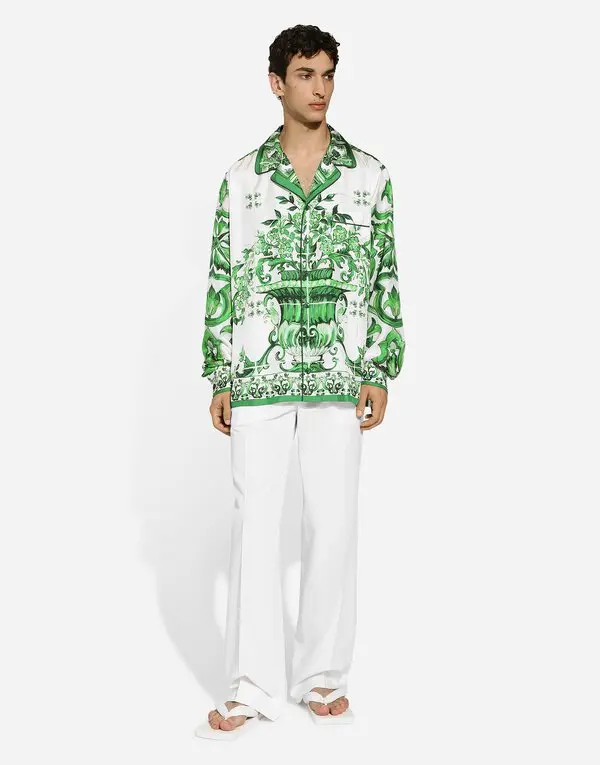 Dolce & Gabbana Silk Twill Shirt With Majolica - Print
