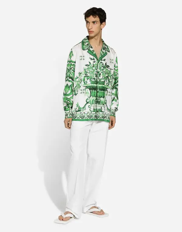 Dolce & Gabbana Silk Twill Shirt With Majolica - Print