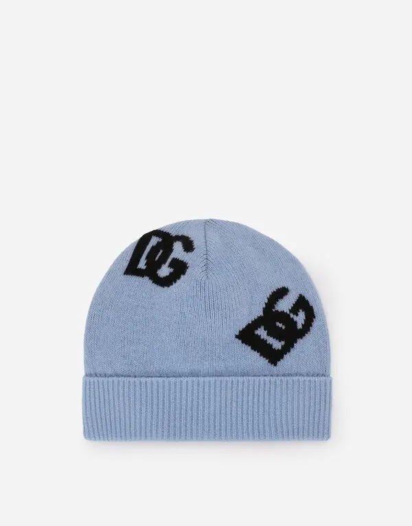 Dolce & Gabbana Wool Jacquard Hat With Logo - Azure