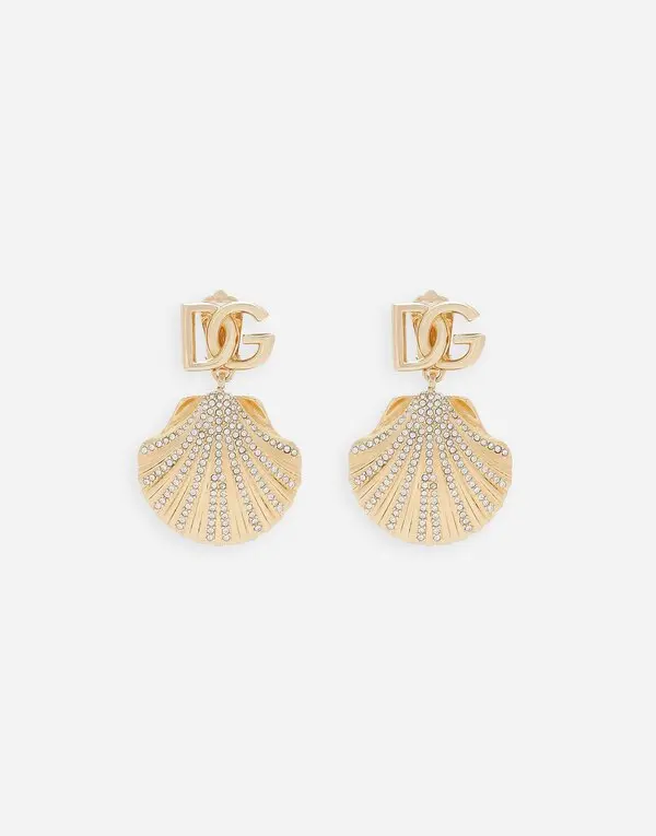 Dolce & Gabbana Rhinestone-detailed Shell Earrings - Gold