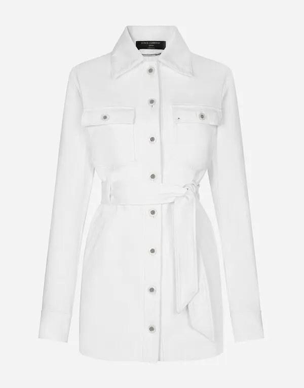 Dolce & Gabbana Long Denim Jacket With Belt - Multicolor