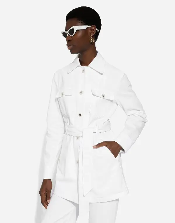 Dolce & Gabbana Long Denim Jacket With Belt - Multicolor
