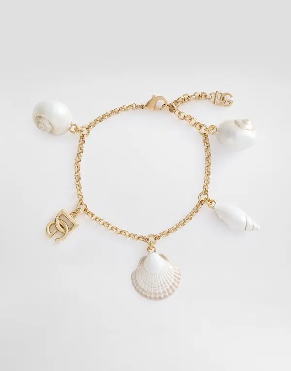 Dolce & Gabbana Bracelet With Dg Logo And Shell Charms - Gold
