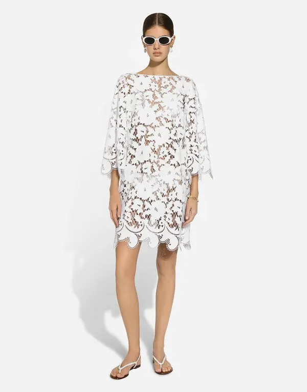 Dolce & Gabbana Cotton Dress with Floral Embroidery - White