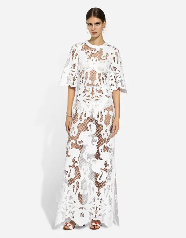 Dolce & Gabbana Long Dress With Openwork Embroidery
