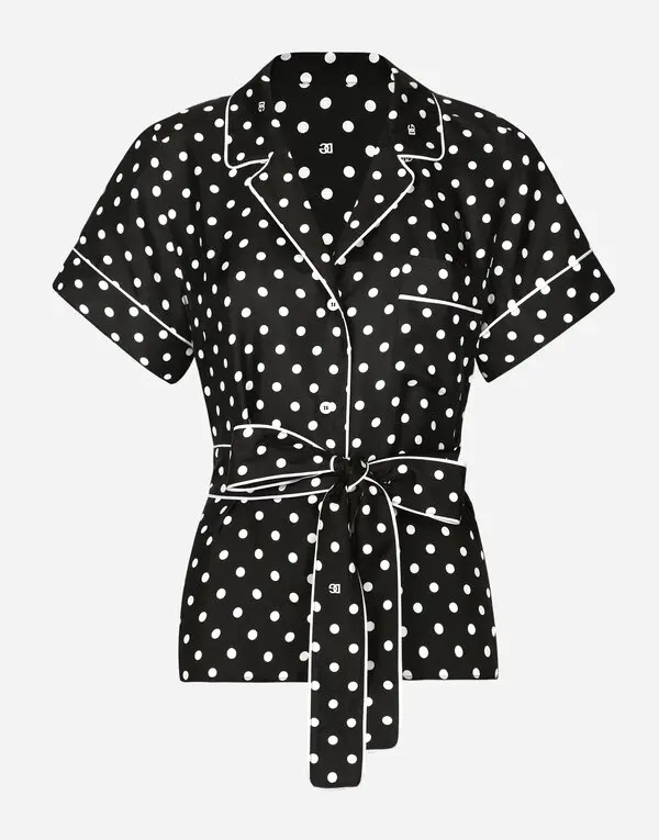 Dolce & Gabbana Short-sleeved Silk Pajama Shirt With Polka-dot - Print