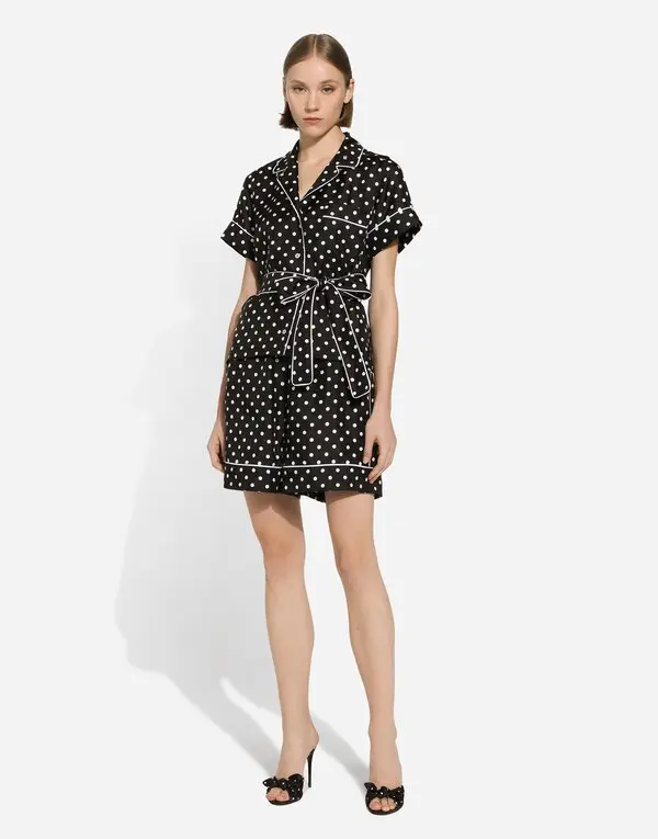 Dolce & Gabbana Short-sleeved Silk Pajama Shirt With Polka-dot - Print