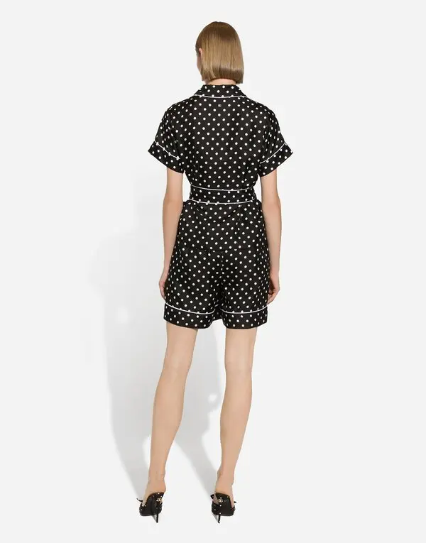 Dolce & Gabbana Short-sleeved Silk Pajama Shirt With Polka-dot - Print