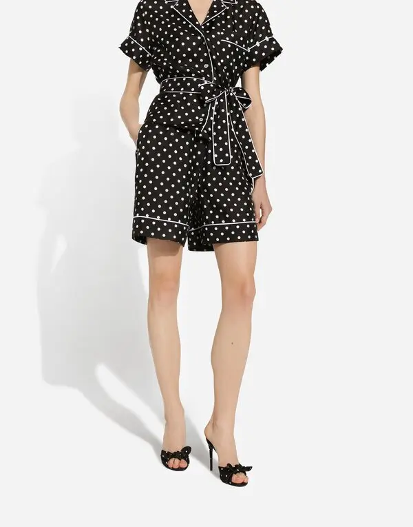Dolce & Gabbana Short-sleeved Silk Pajama Shirt With Polka-dot - Print