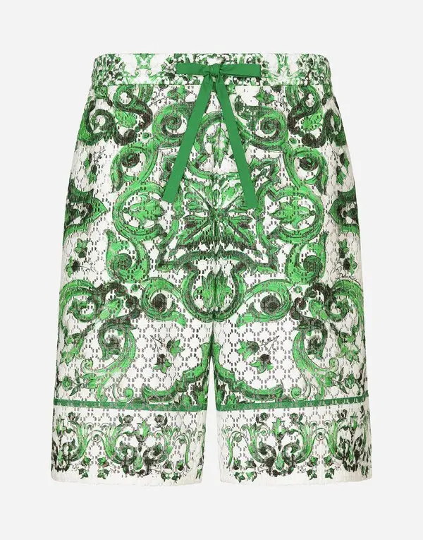 Dolce & Gabbana Crochet Lace Majolica Jogging Shorts - Print