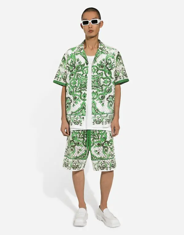 Dolce & Gabbana Crochet Lace Majolica Jogging Shorts - Print