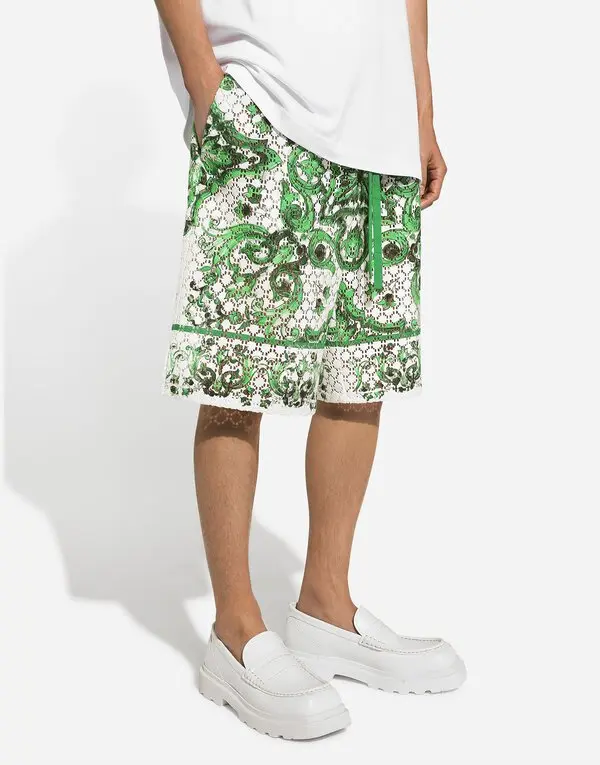 Dolce & Gabbana Crochet Lace Majolica Jogging Shorts - Print