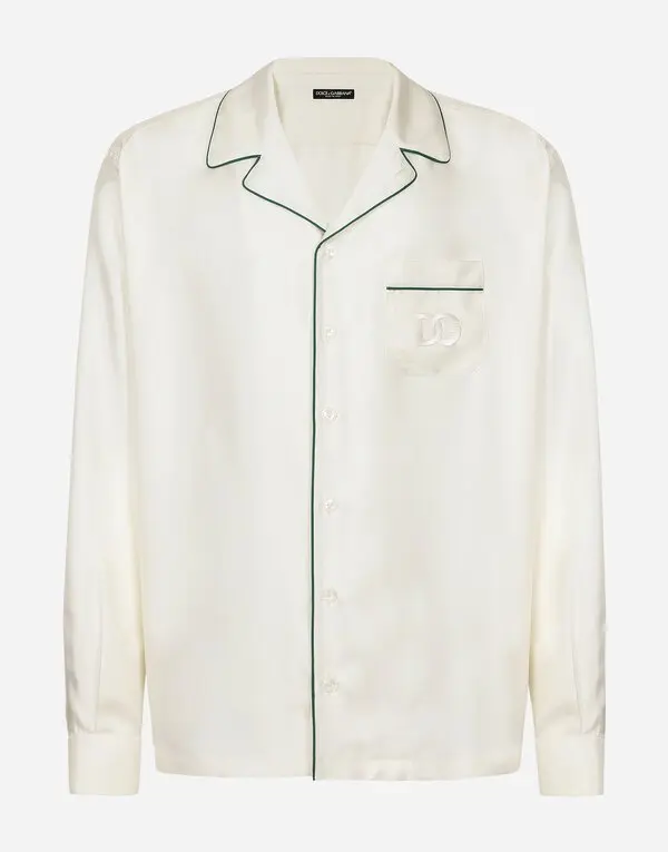 Dolce & Gabbana Silk Twill Shirt With Dg Embroidery - White