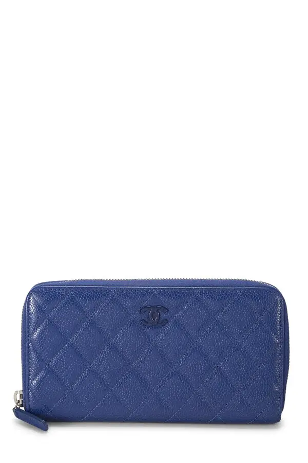 Chanel Quilted Caviar Zip Around Wallet - Blue