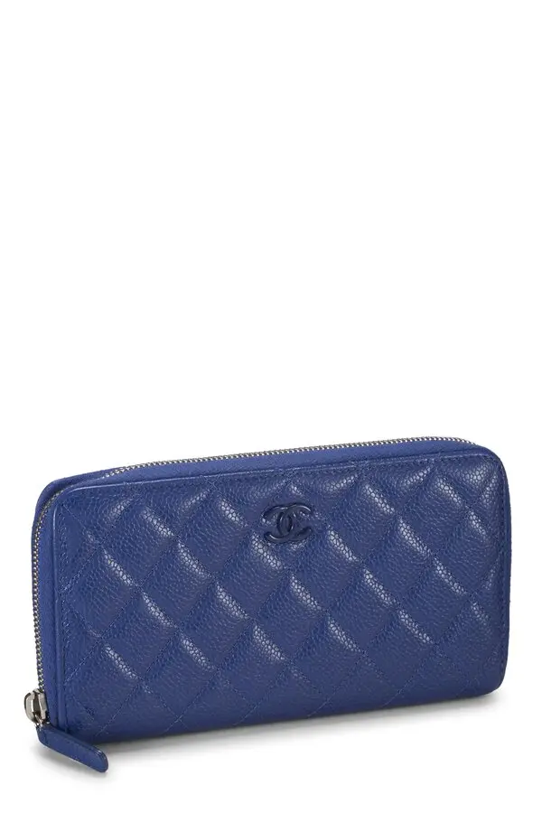 Chanel Quilted Caviar Zip Around Wallet - Blue