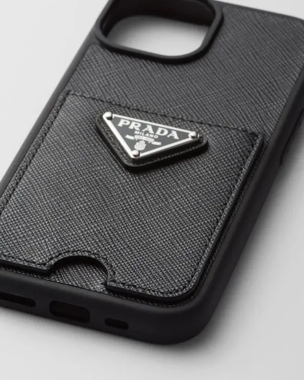Prada Saffiano Leather Cover For Iphone 15 - Black | Editorialist