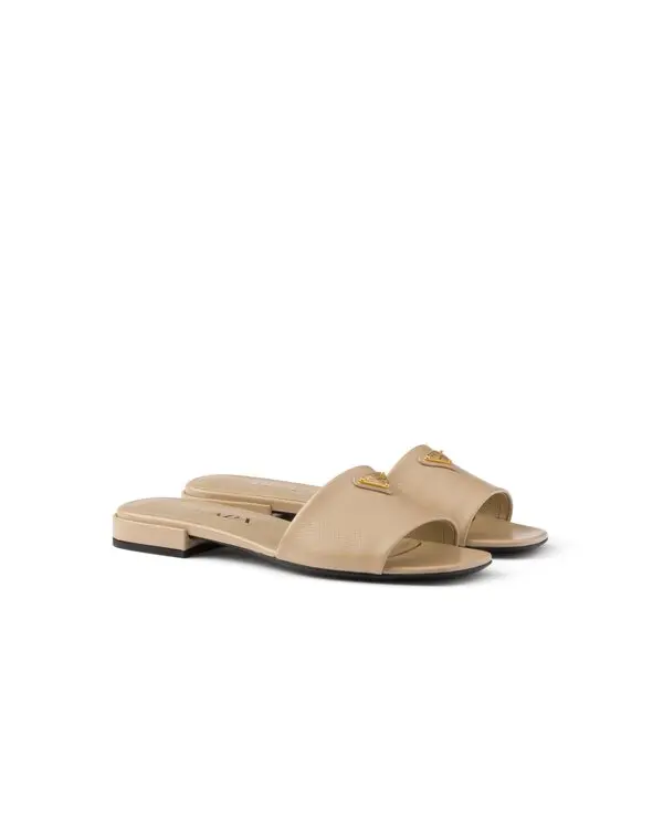 Prada Saffiano Leather Slides - Neutral
