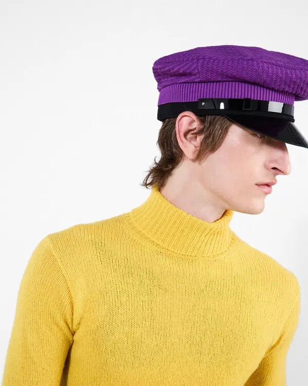 Prada Knit And Patent Leather Cap - Violet/Black | Editorialist display picture 1