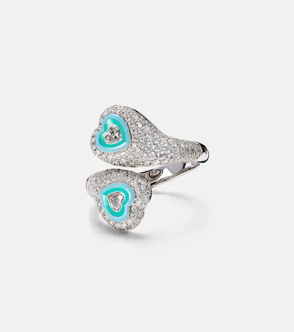 KAMYEN Gemini Heart 18kt White Gold Pinky Ring With Diamonds - Silver