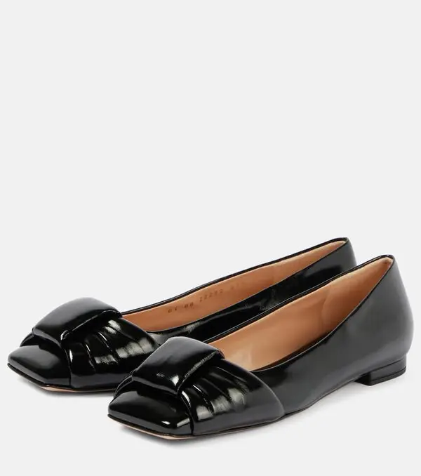 GIANVITO ROSSI Bow Detail Leather Ballet Flats - Black