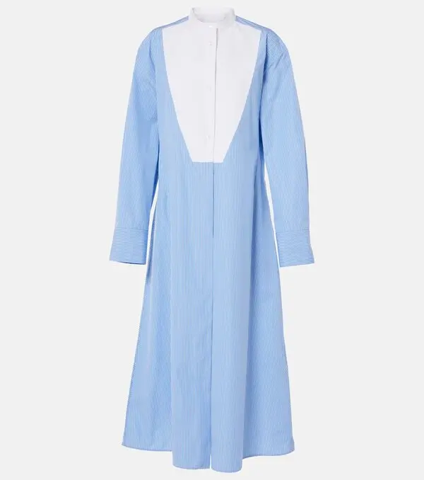 JIL SANDER Pinstripe Cotton Shirt Dress - Blue