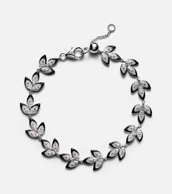 KAMYEN Enamel Leaf Diamond Bracelet - Silver