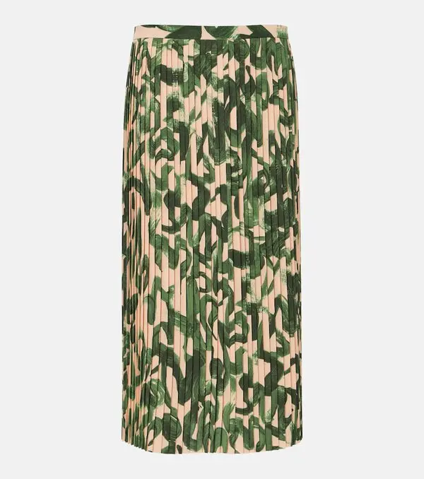 Dries Van Noten Printed Pleated Midi Skirt - Green