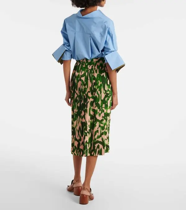 Dries Van Noten Printed Pleated Midi Skirt - Green
