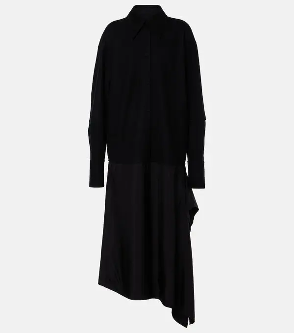JIL SANDER Asymmetric Wool-trimmed Shirt Dress - Black