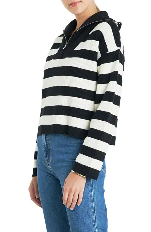 English Factory Stripe Half Zip Crop Sweater