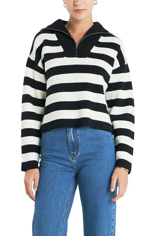 English Factory Stripe Half Zip Crop Sweater